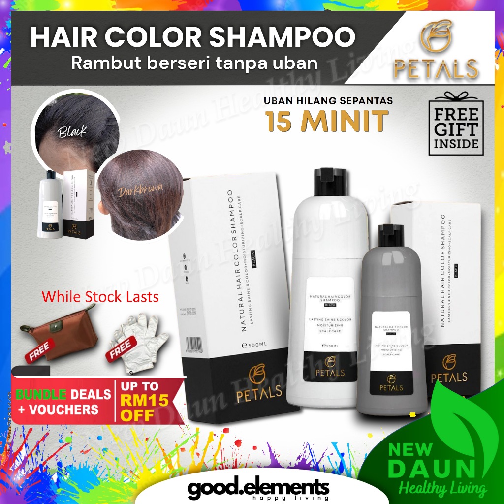 PETALS SYAMPOO RAMBUT HALAL HAIR COLOR SHAMPOO 15 MINIT WARNA TUTUP ...