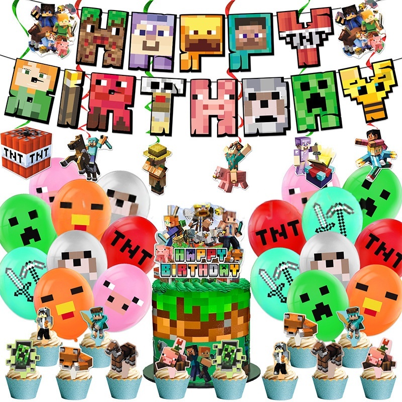 [Ready Stock][38pcs]DIY Minecraft Themed Happy Birthday Decoration Set ...