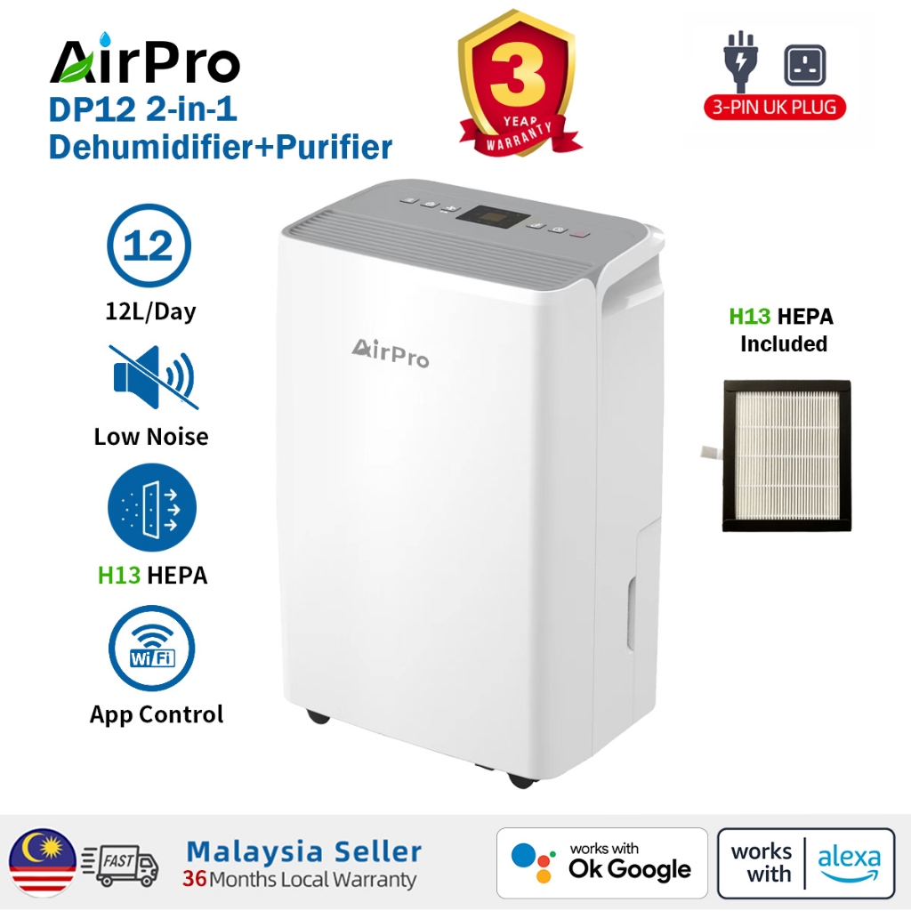 AirPro DP12 Dehumidifier 3-in-1 with H13 HEPA | 12L/Day | Smart App ...