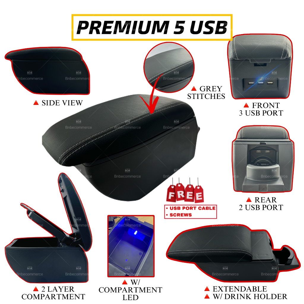 💥Car Arm Rest USB Port Armrest Console Box Axia Bezza Viva Myvi Aruz ...