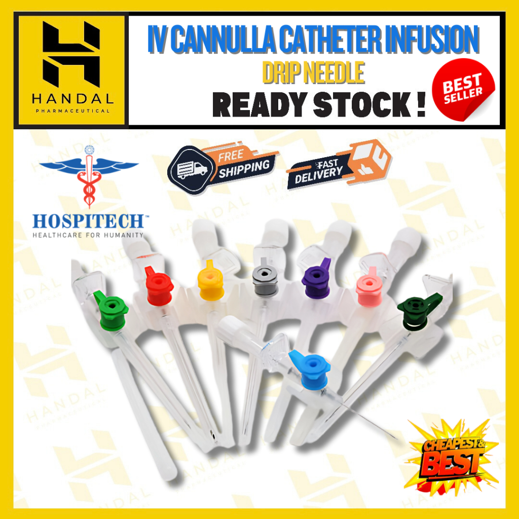 IV Cannula Catheter Infusion Drip Needle/ Jarum, 18G, 20G, 22G, 24G ...