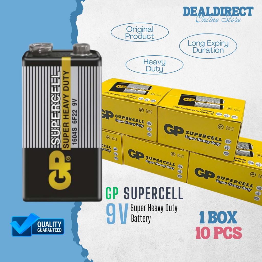 GP Supercell Heavy Duty Long Lasting Durable Original 9V Square Battery ...