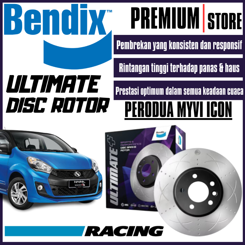 Original Bendix Ultimate+ Front Set Disc Rotor - Perodua Myvi ICON 2016 ...