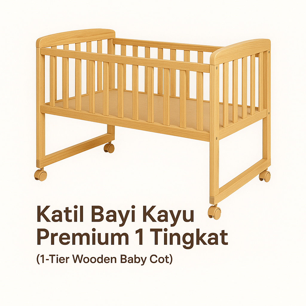 Katil Bayi Kayu Premium 1 Tingkat | 1-Tier Wooden Baby Cot with FREE ...