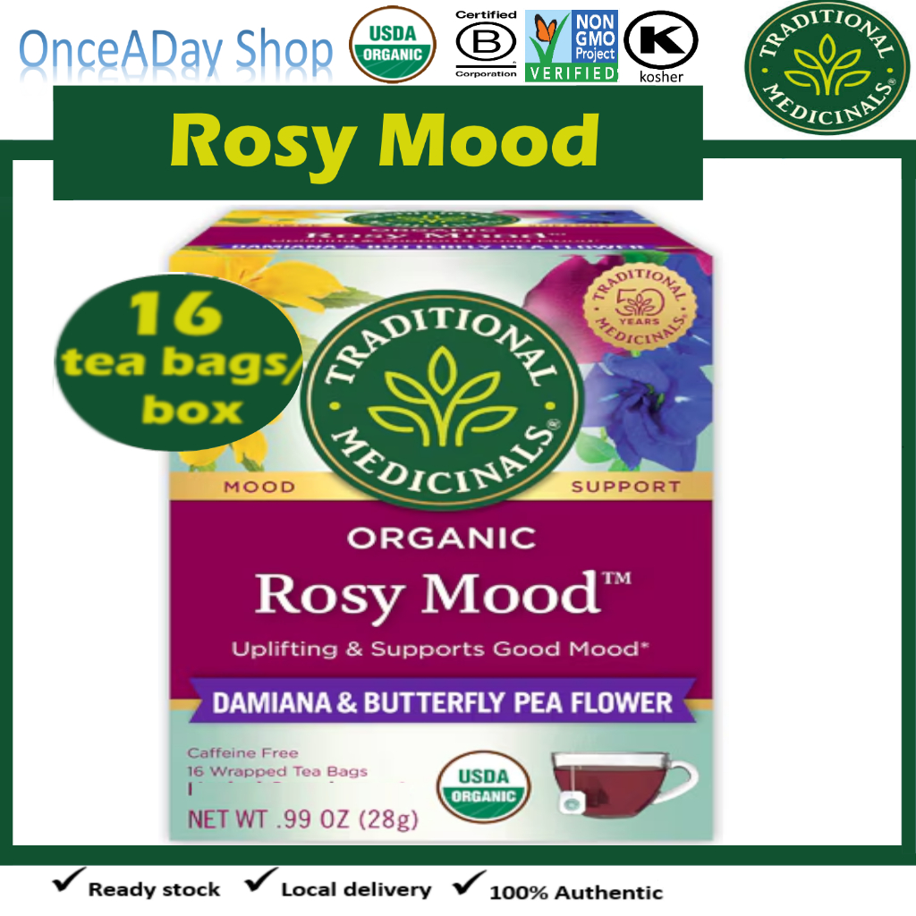 Traditional Medicinals, Organic Rosy Mood Tea, Damiana Leaf & Butterfly ...