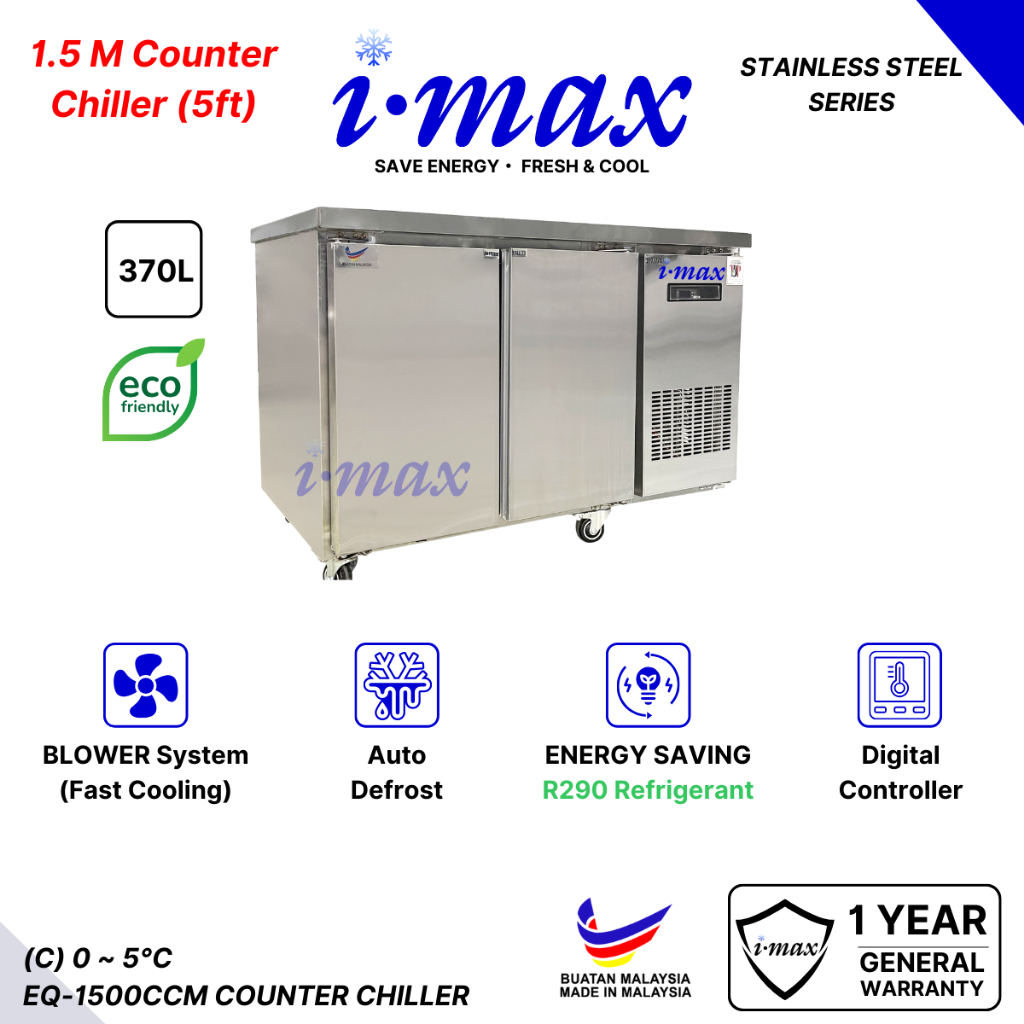 Imax 2 Door Counter Chiller/Freezer (5 Feet) l Stainless Steel Worktop ...