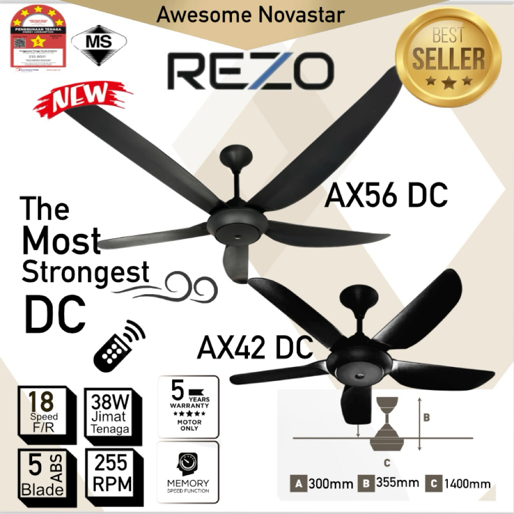 REZO AX56 DC 56" AX42 DC 42" DC Motor Heavyduty Baby Ceiling Fan 5 ...