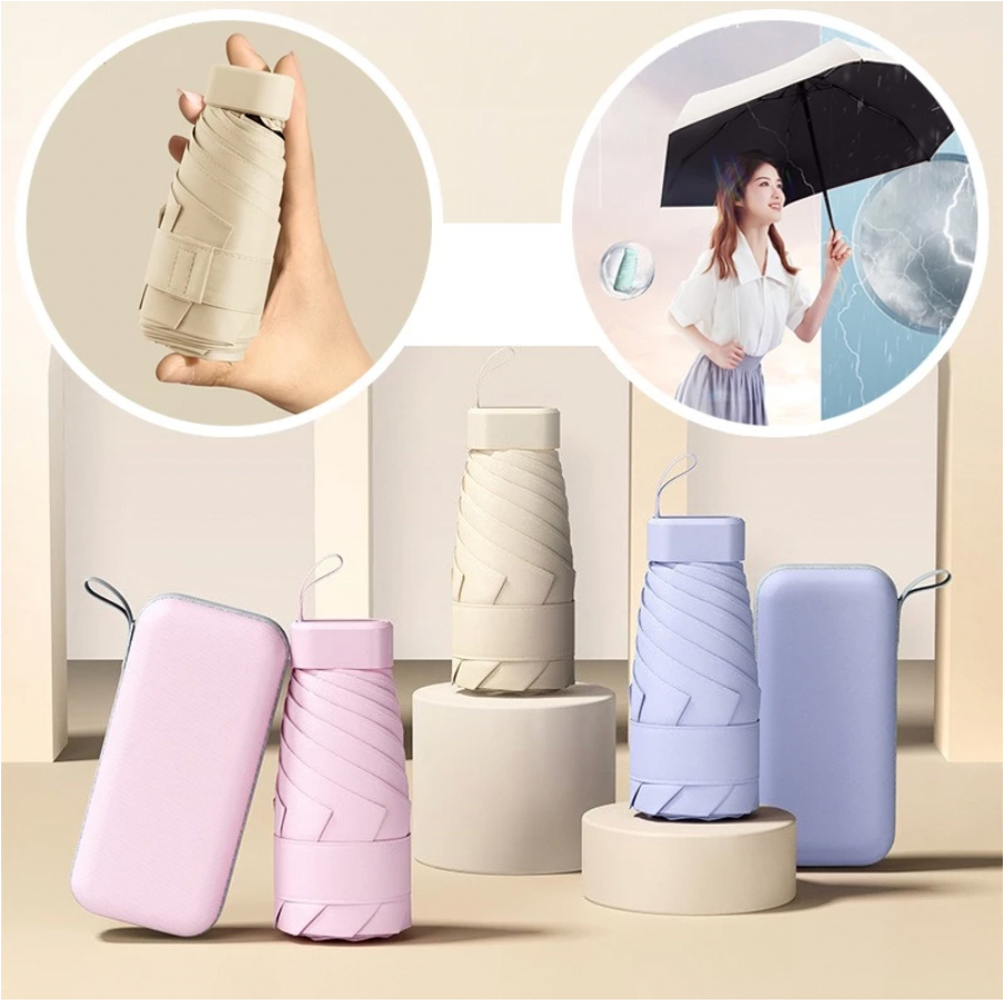 Foldable Flat Mini Umbrella With Capsule Box UV Protection Cute ...