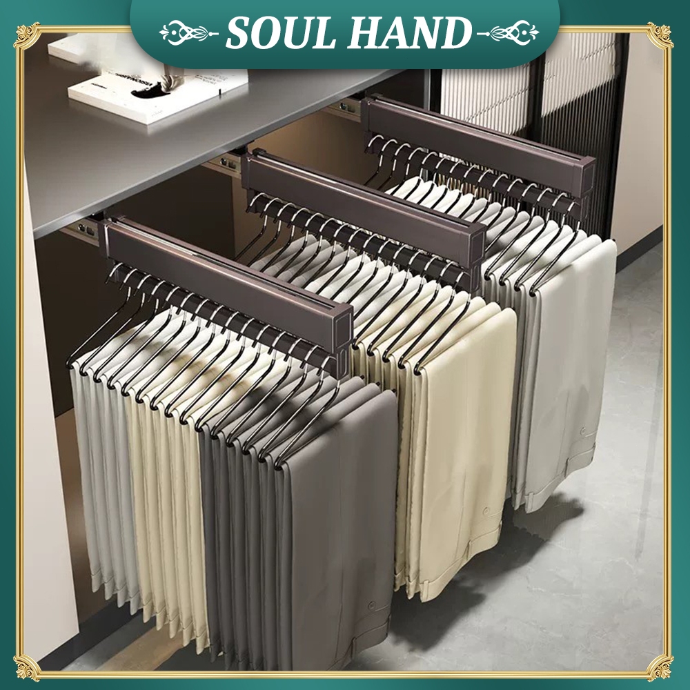 SOUL HAND Sliding Hanger Wardrobe Storage Pull Out Pants Hanger Rack ...