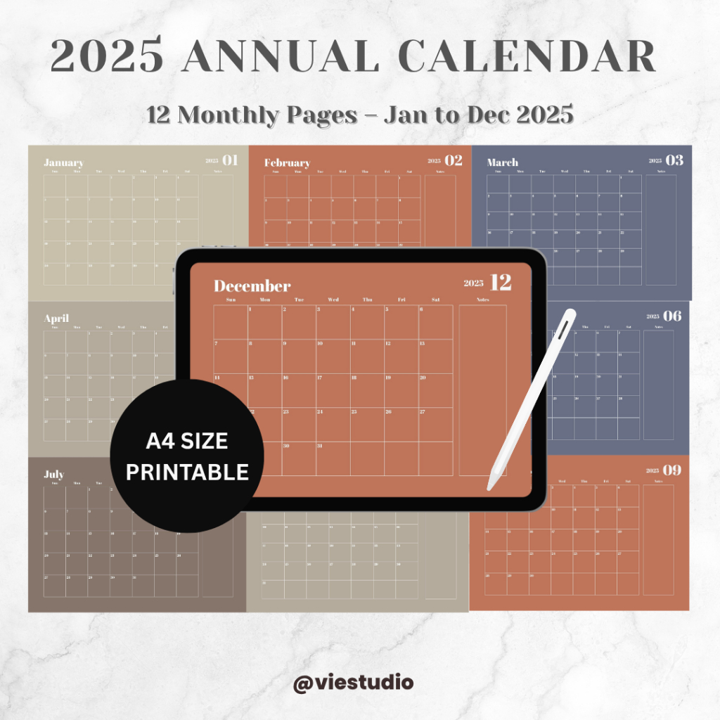 INSTANT🔥2025 Full Year Calendar Digital Planner｜12 Months PDF｜Printable ...