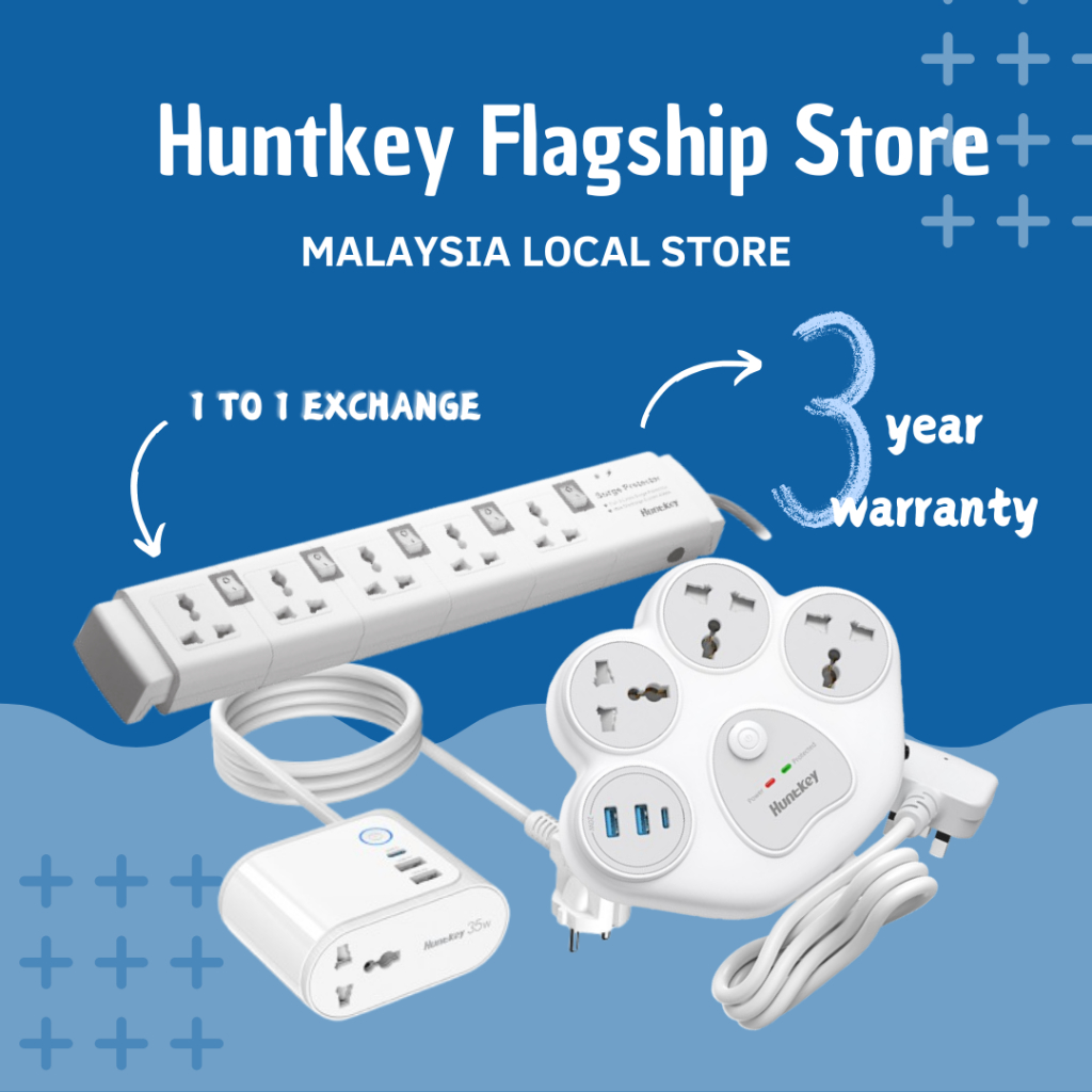 HUNTKEY SZC502 (2M Cord) 5-Port Power Strip with Independent Switches ...