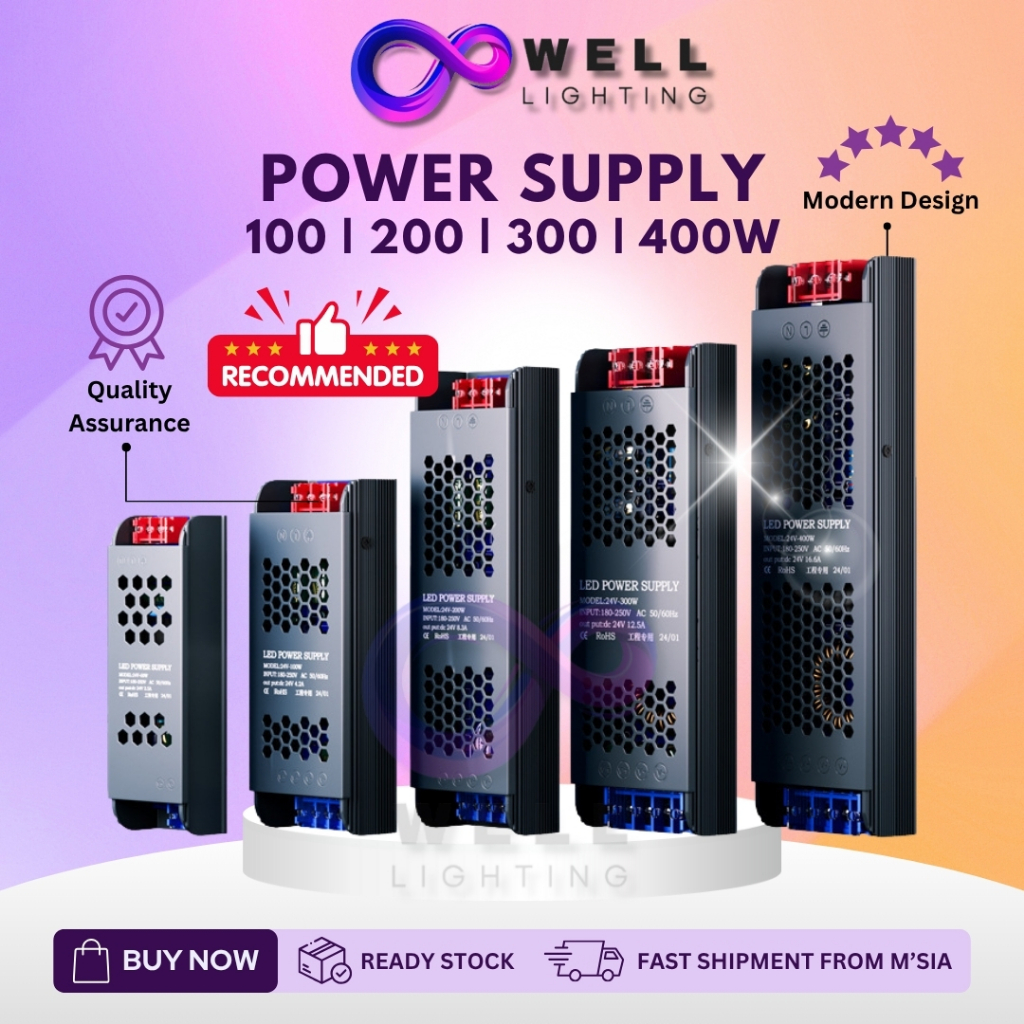Bekalan Kuasa Power Supply 24V AC 100-265V TO DC 24V 100/200/300/400W ...