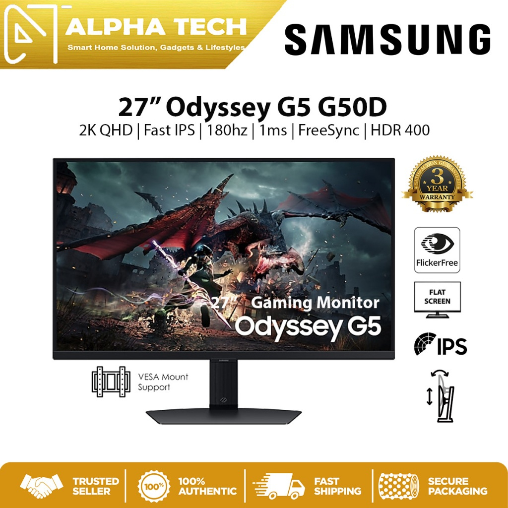 SAMSUNG Odyssey G5 G50D QHD Gaming Monitor 27 Inch | 2560x1440 | Fast IPS Panel | FreeSync ...