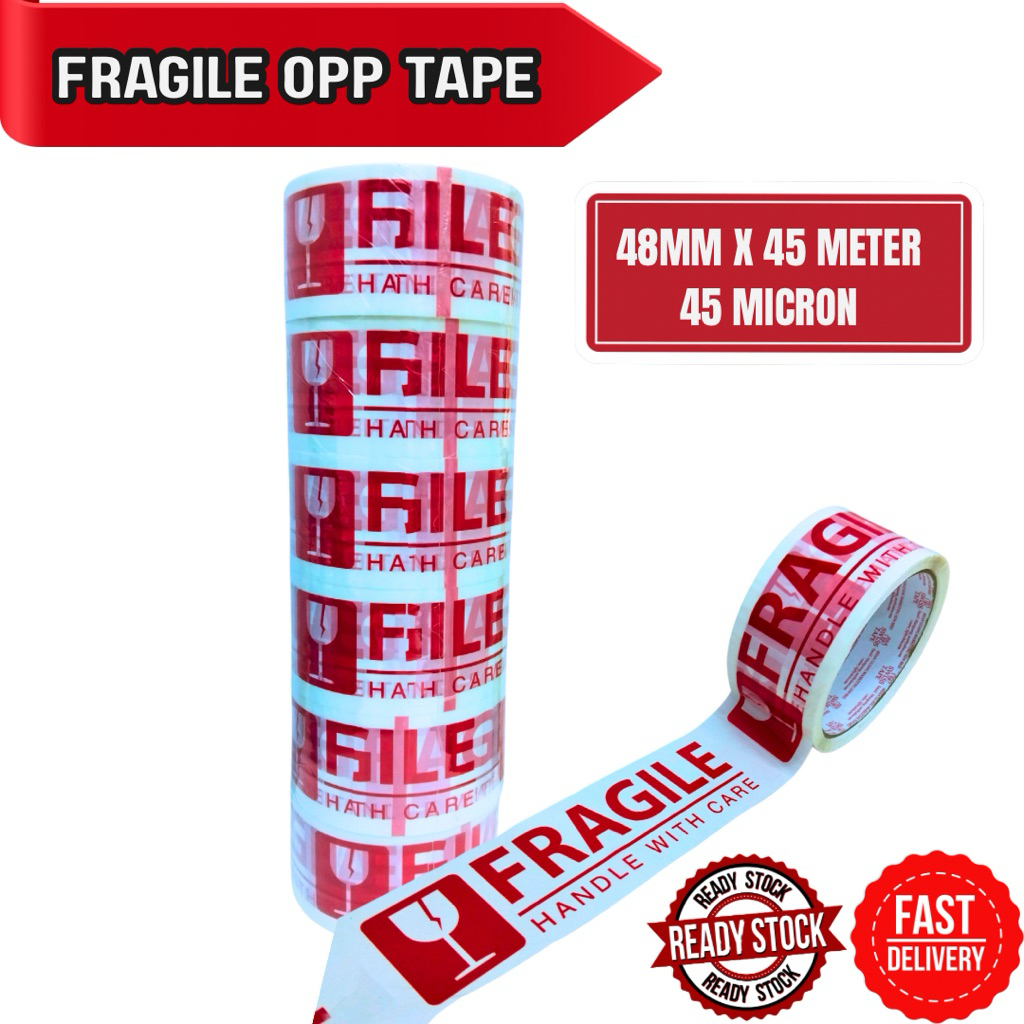 [1 TUBE] FRAGILE OPP TAPE 48mm x 45 meter x 45 micron 6 rolls/tube ...