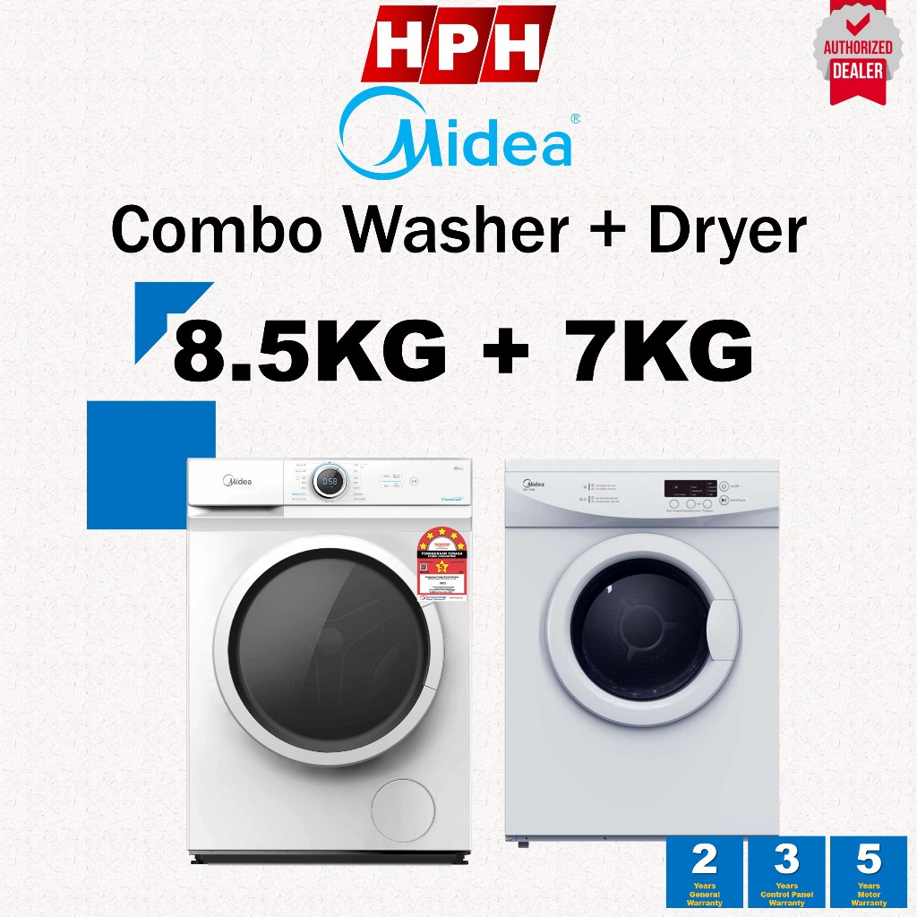 Midea Combo Front Load 8.5kg Washing Machine + 7kg Dryer MF100W85B MD ...