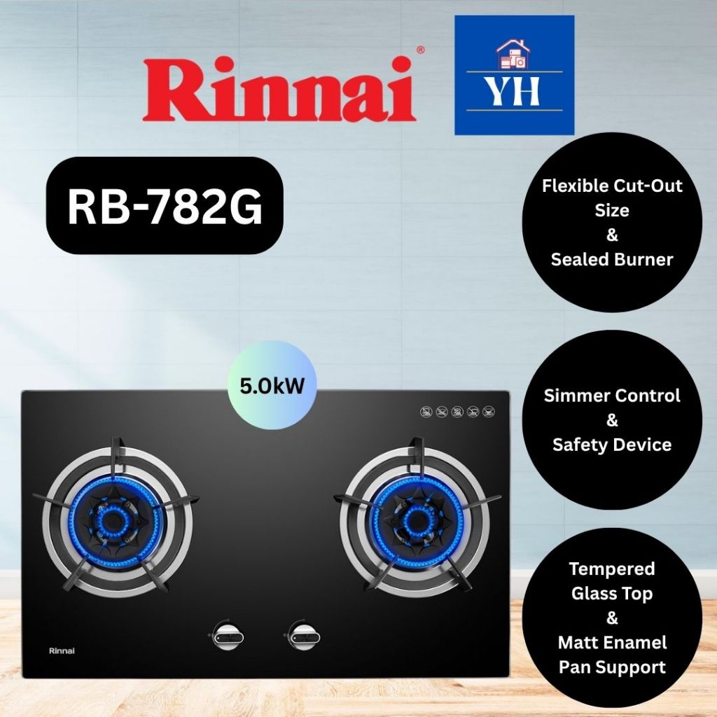 RINNAI 2 BURNER 5.0kW BUILD IN GLASS HOB RB-782G | Shopee Malaysia