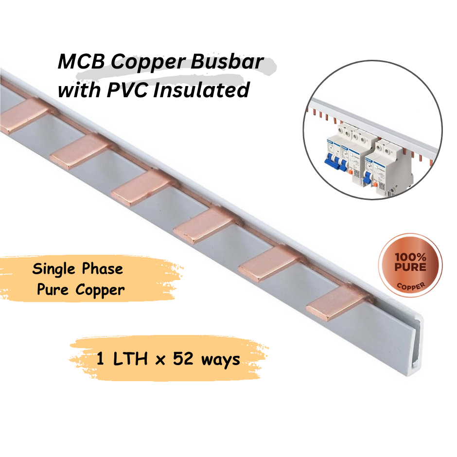 [52 Ways] 1 POLE MCB PURE COPPER BUSBAR SINGLE PHASE 1 METER WITH PVC ...