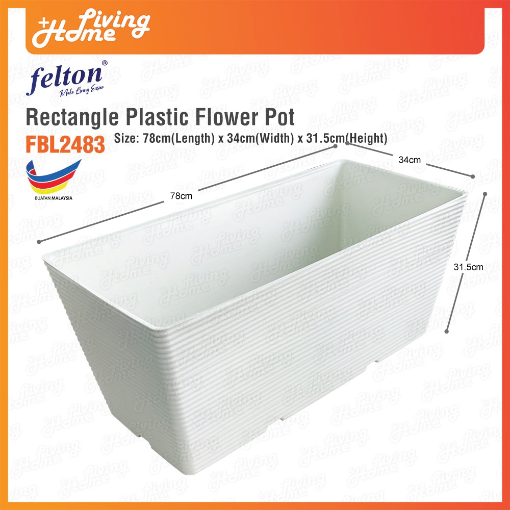 Felton Rectangle Plastic Flower Pot Planter Pot X Large Size Length ...