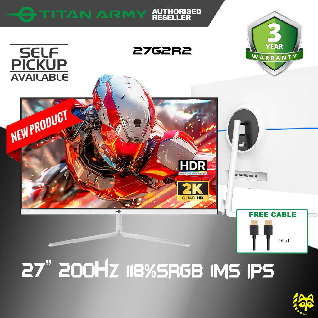 TITAN ARMY 27” FAST IPS QHD 2K 200Hz 1ms 118%sRGB HDR400 Adaptive Sync ...