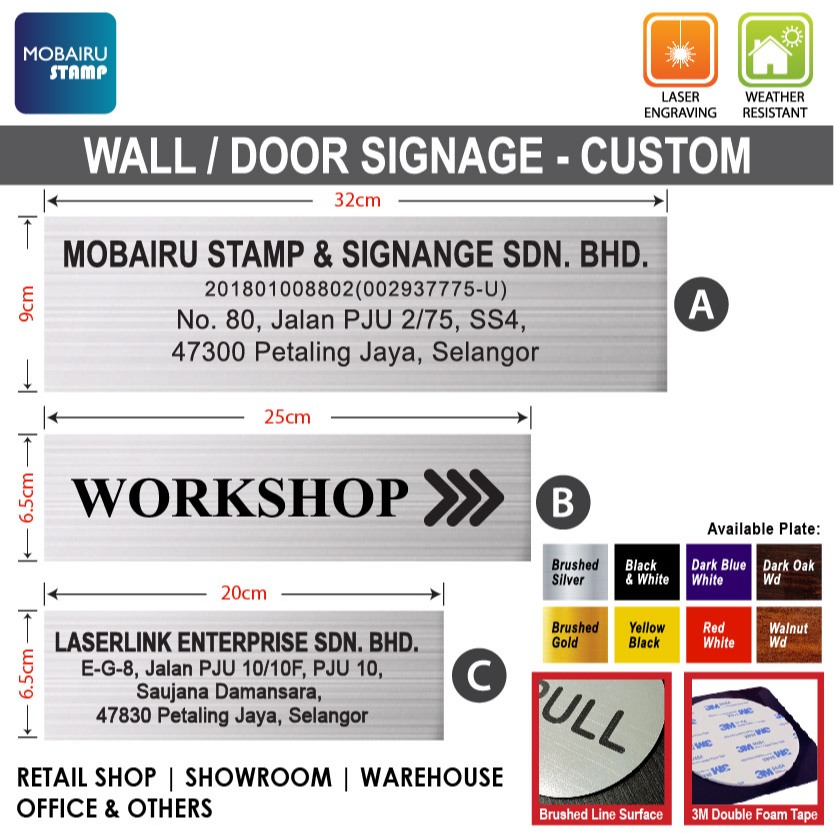 DOOR / Wall Signage Assorted Color Plate- Size A, B, C [Office, Retail ...