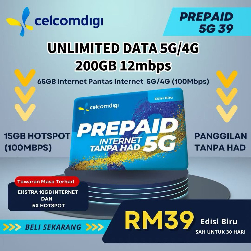 CelcomDigi Prepaid 5G Edisi Biru Unlimited Call New Number Celcom Prepaid | Shopee Malaysia