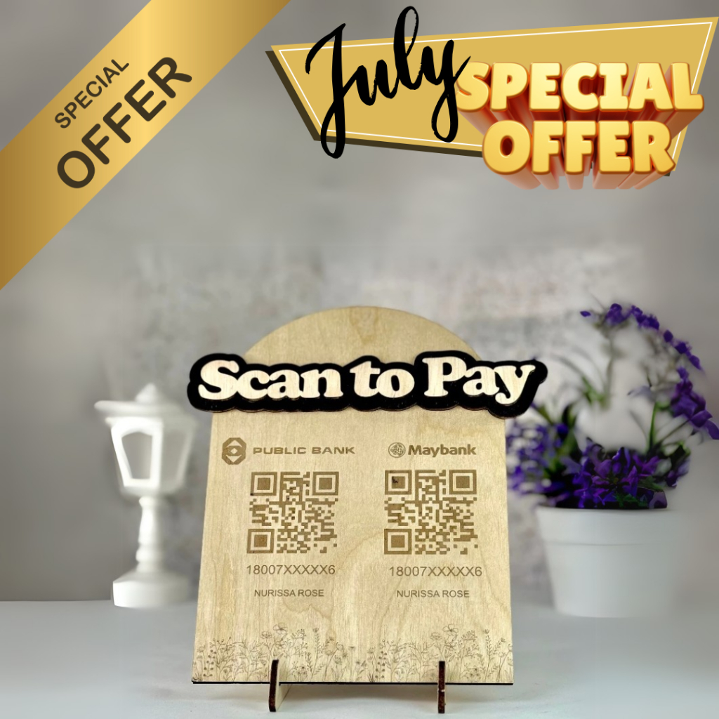 Custom Engraved Wooden double QR Code Sign with Stand E-Wallets - SHIP ...
