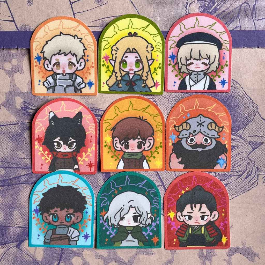 dungeon meshi gatcha stickers (laios/marcille/falin/izutsumi/chilhuck ...