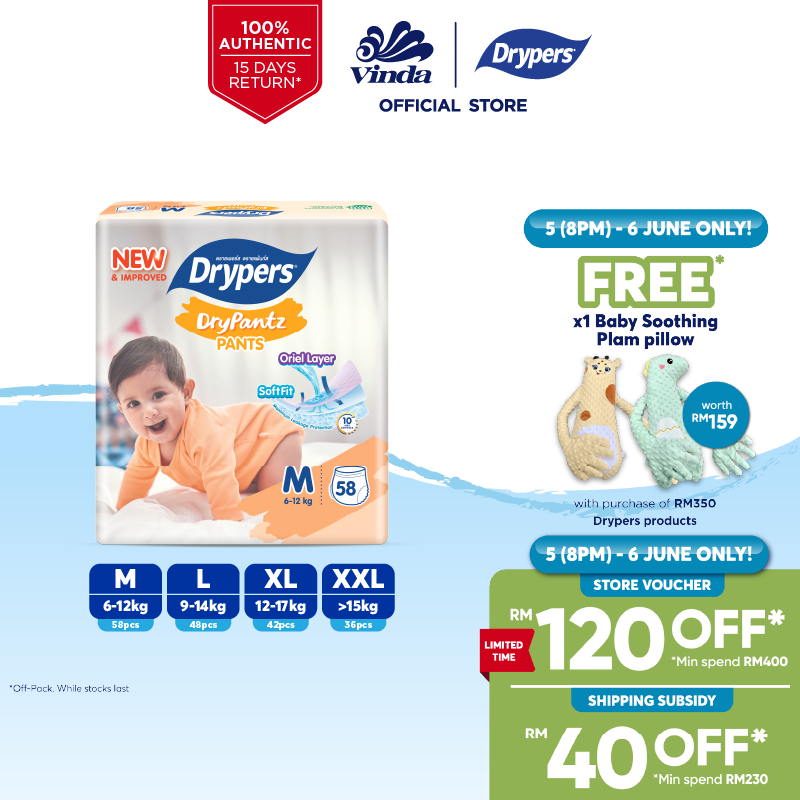Drypers DryPantz Baby Diapers M58/ L48/ XL42/ XXL36 (1 Pack) | Shopee ...