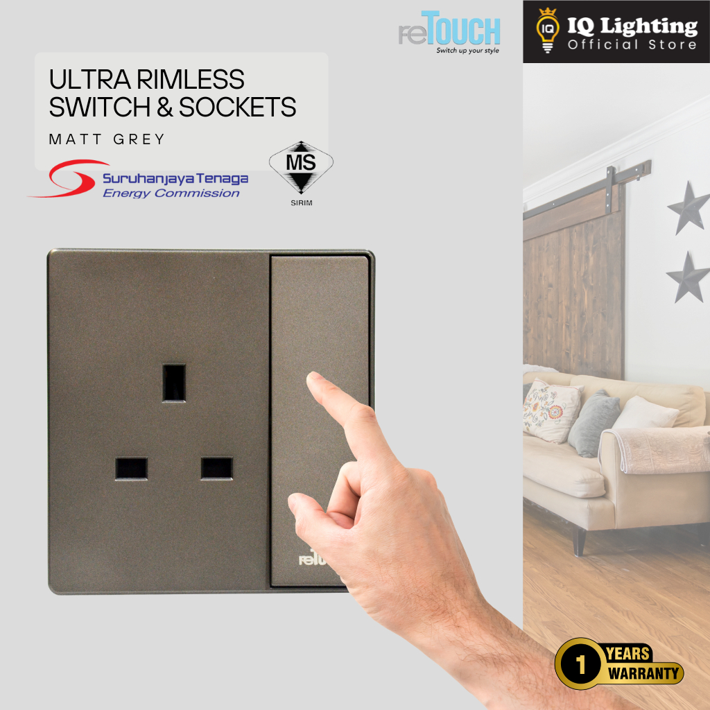 [GRAY] reTouch Ultra Rimless Switch 1/2/3/4 Gang 1/2Way Wall Switch 13A ...