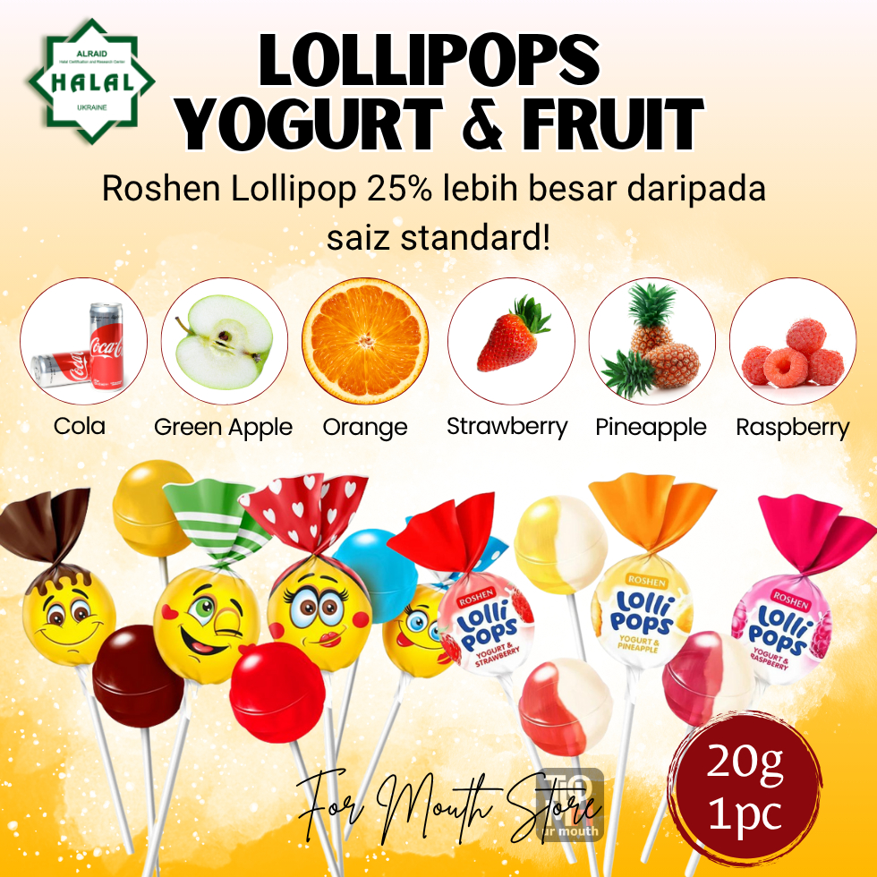 20gm ROSHEN Candy Gula Gula Viral Lollipops Fruit Cocktail Lollipops ...