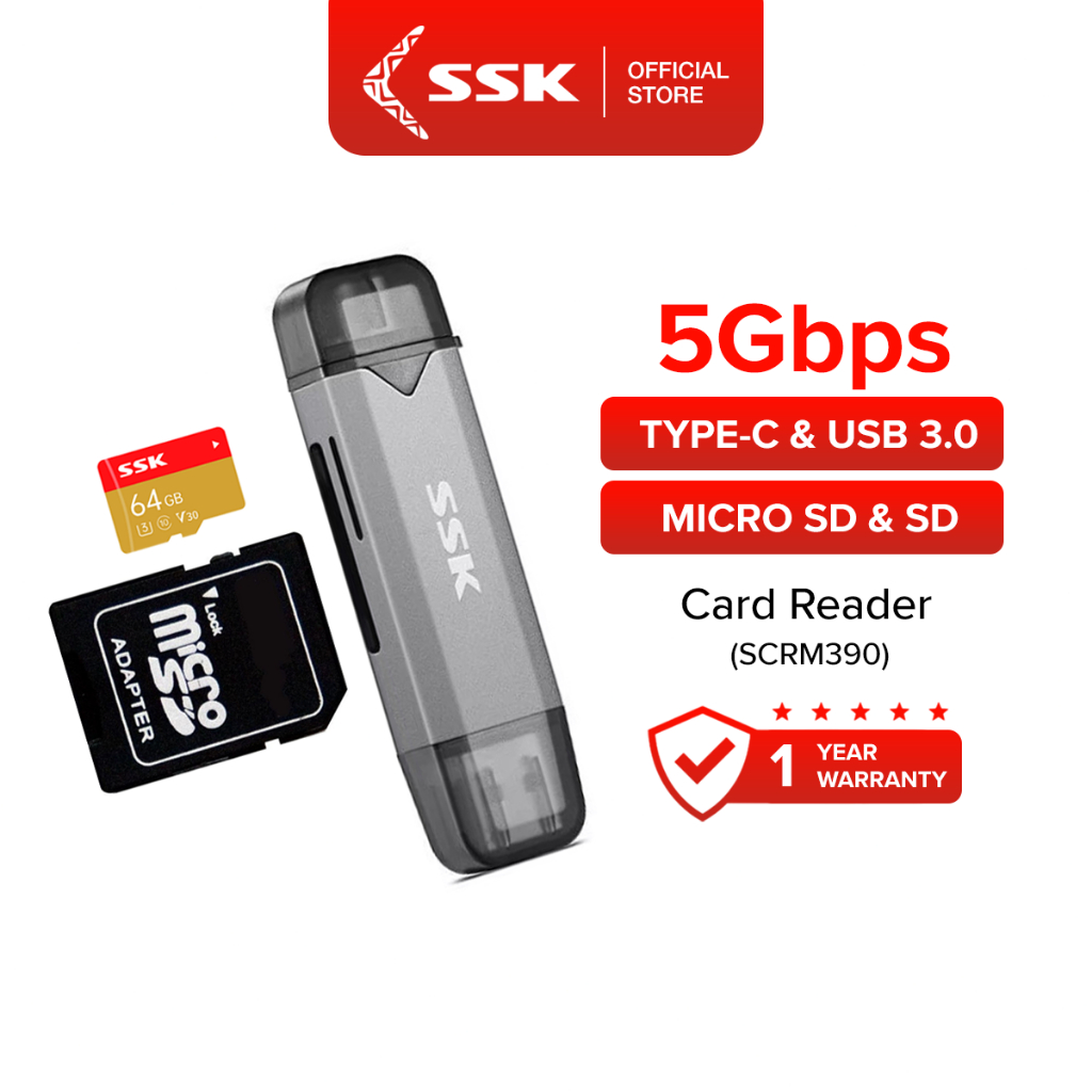 SSK 2-In-1 Micro SD TF Card Reader High-Speed Transfer Type C USB 3.0 ...