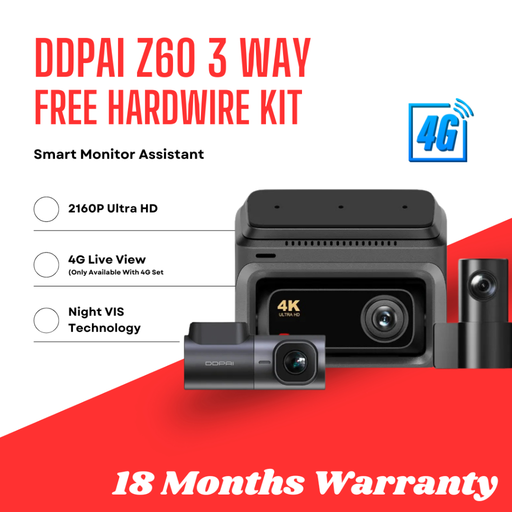 DDPAI Z60 Dual 4K Ultra HD GPS 3 Channel Front & Rear Super Capacitor ...