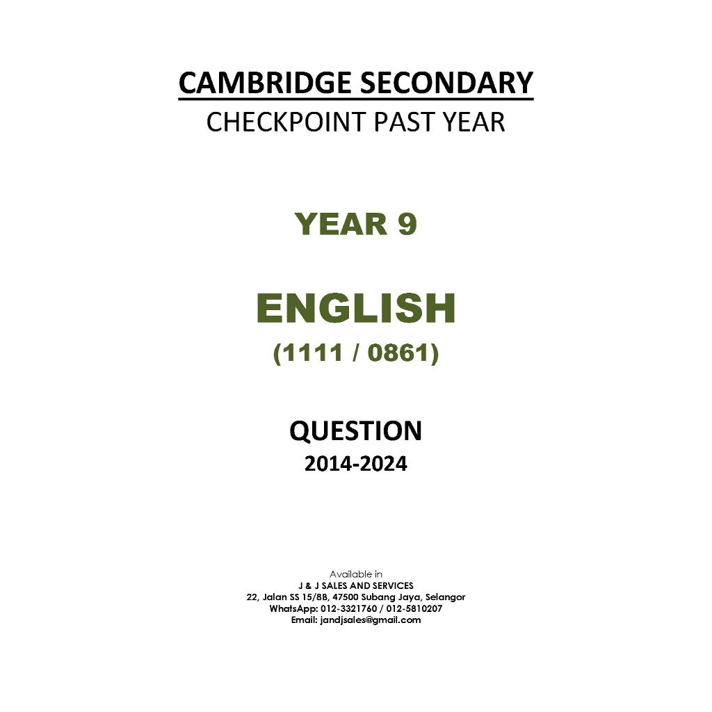 『Update』Cambridge Secondary Checkpoint Year 9 English Past Year Paper ...