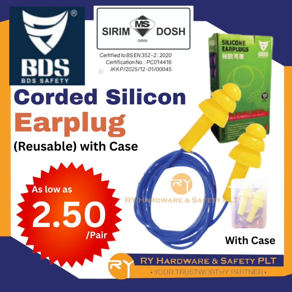 [SIRIM DOSH] BDS Safety Corded Reusable Silicon Earplug with Carry Case ...