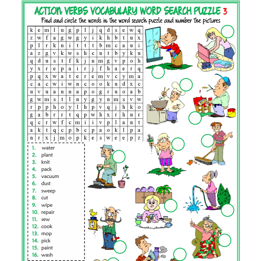 [Digital Book] Action Verbs Vocabulary & Word Search Puzzle Worksheets ...