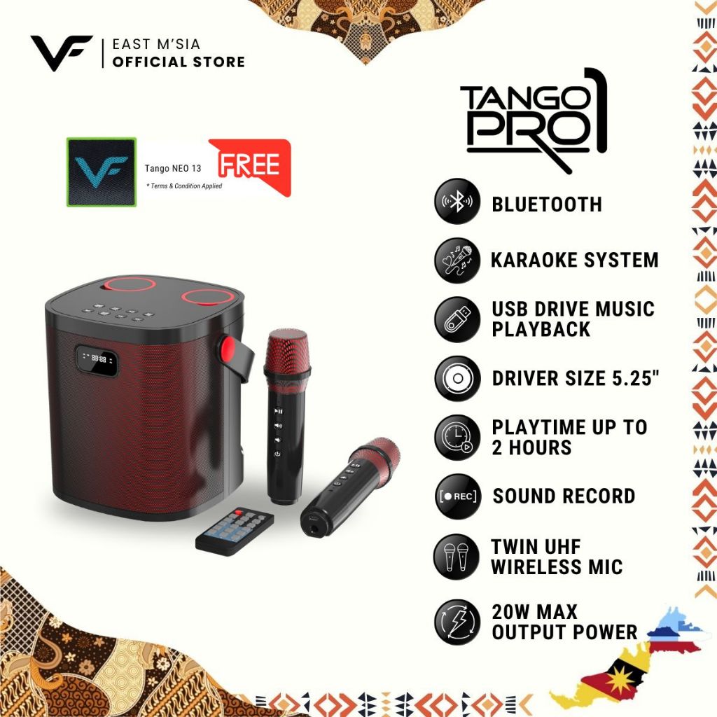 Vinnfier VF Tango Pro 1 Bluetooth Portable Karaoke Speaker with 2 Wireless Microphone | Shopee ...