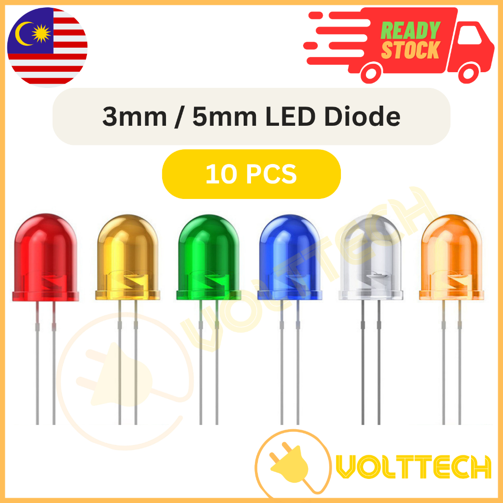 [10PCS] 5mm LED Light Emitting Diode Bulb DIY STEM RBT PROJECT(RED ...