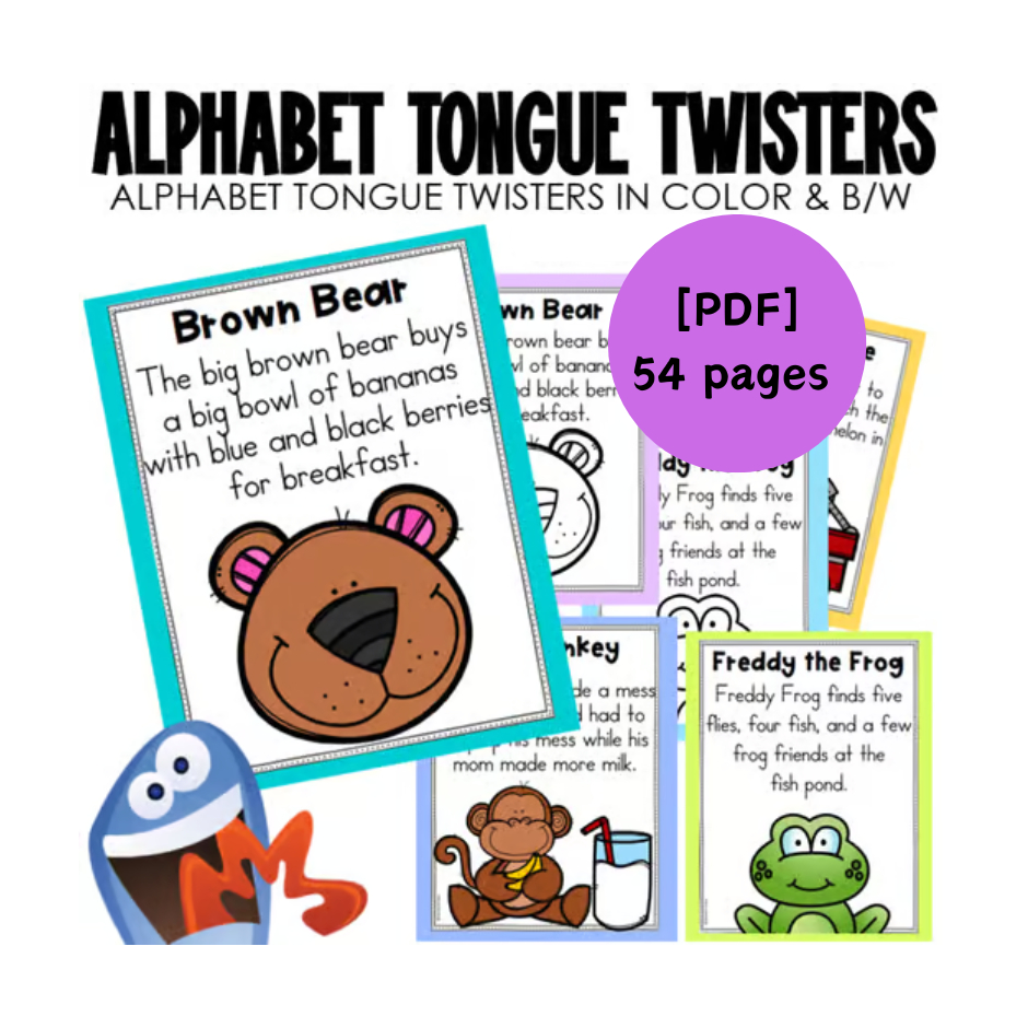 A752 – [PDF] Alphabet Tongue Twister Charts {Color & B/W} 54 pages ...