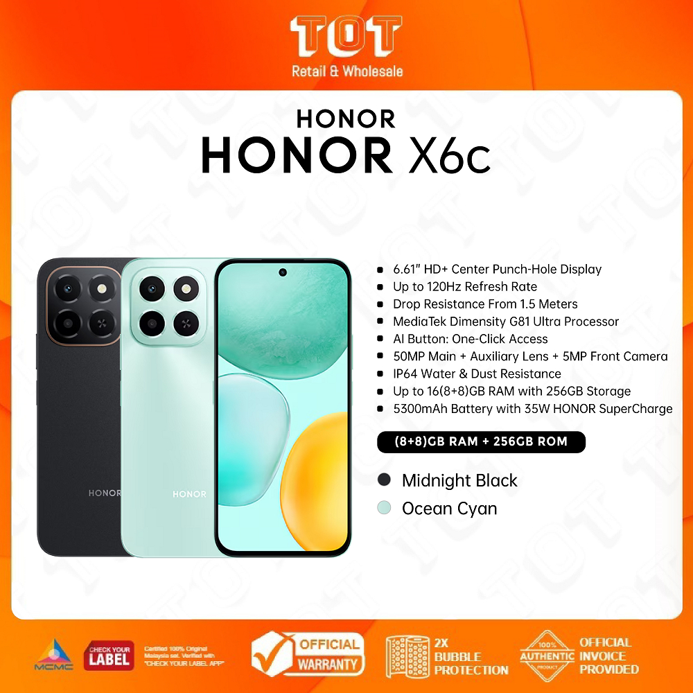 HONOR X6C 4G (16(8+8)GB+256GB) 6.61"HD Display l 500MP Dual Camera I 5300mAh & 35W Turbo ...