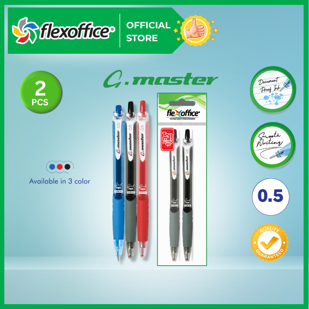 FlexOffice G-Master 0.5 Retractable Gel Pen Sign Pen - Black/Blue/Red ...