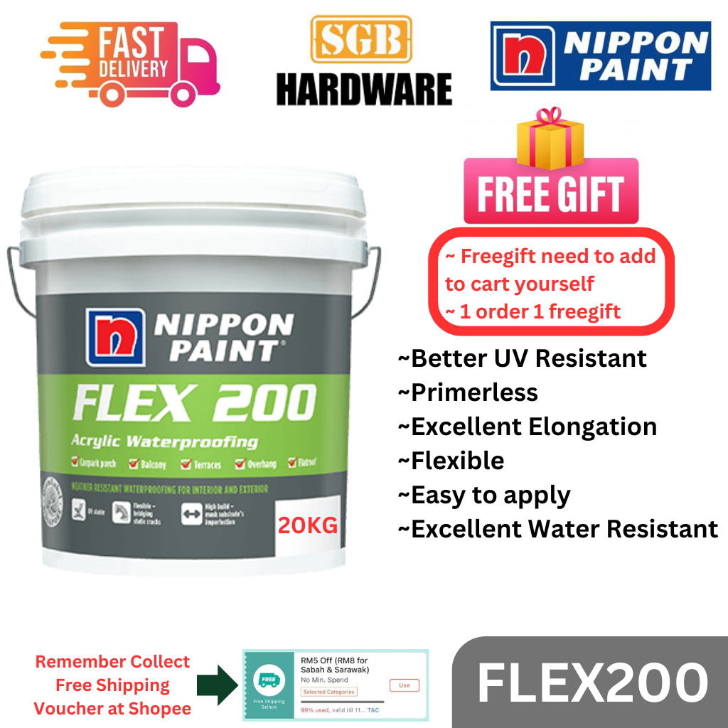 Nippon Paint FLEX 200 20kg Acrylic Waterproofing Paint / Nippon Flex200 20kg / PYE P200 20kg ...