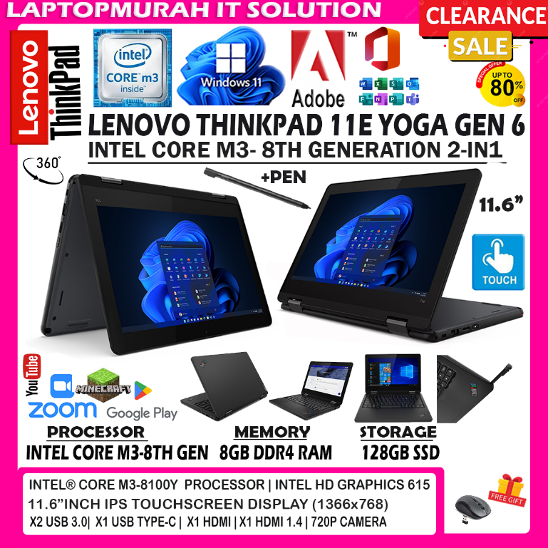 LENOVO THINKPAD 11E YOGA 2-IN1- TOUCHSCREEN FLIP 360 -INTEL CORE M3-8TH ...
