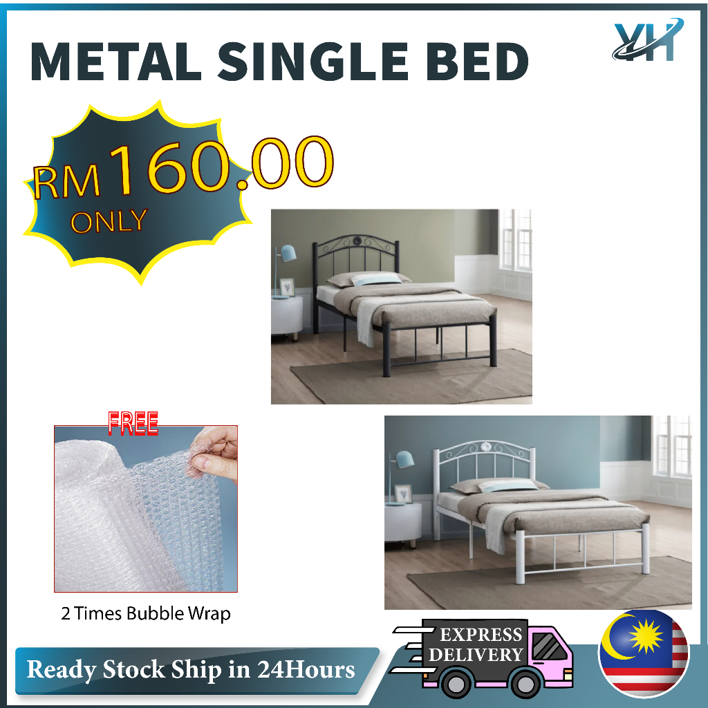 Metal Single Bed Frame 100% Metal Katil Besi Single Foldable Bed Frame ...