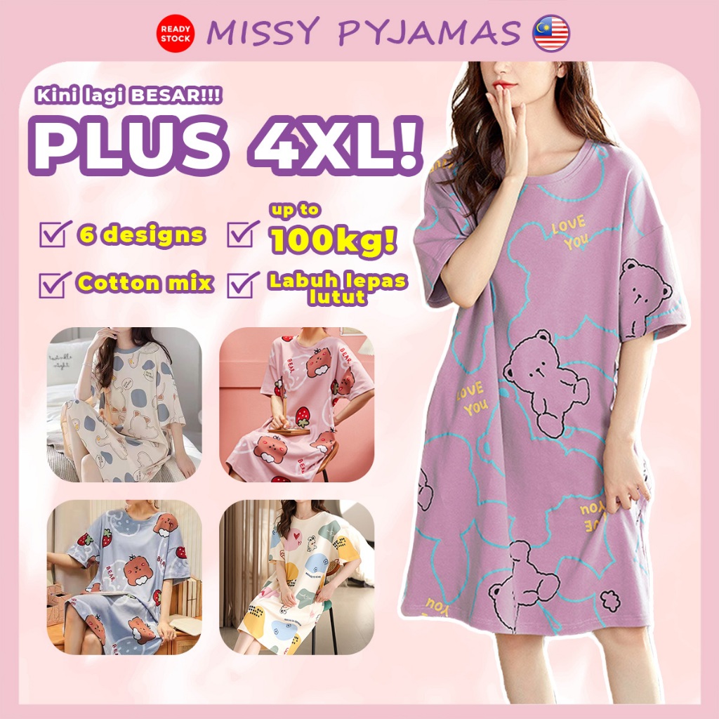 【NEW】Missy Pyjamas Kaftan COMEL Baju Tidur Wanita Bear Pijamas Comel Long Dress Pakaian Tidur ...