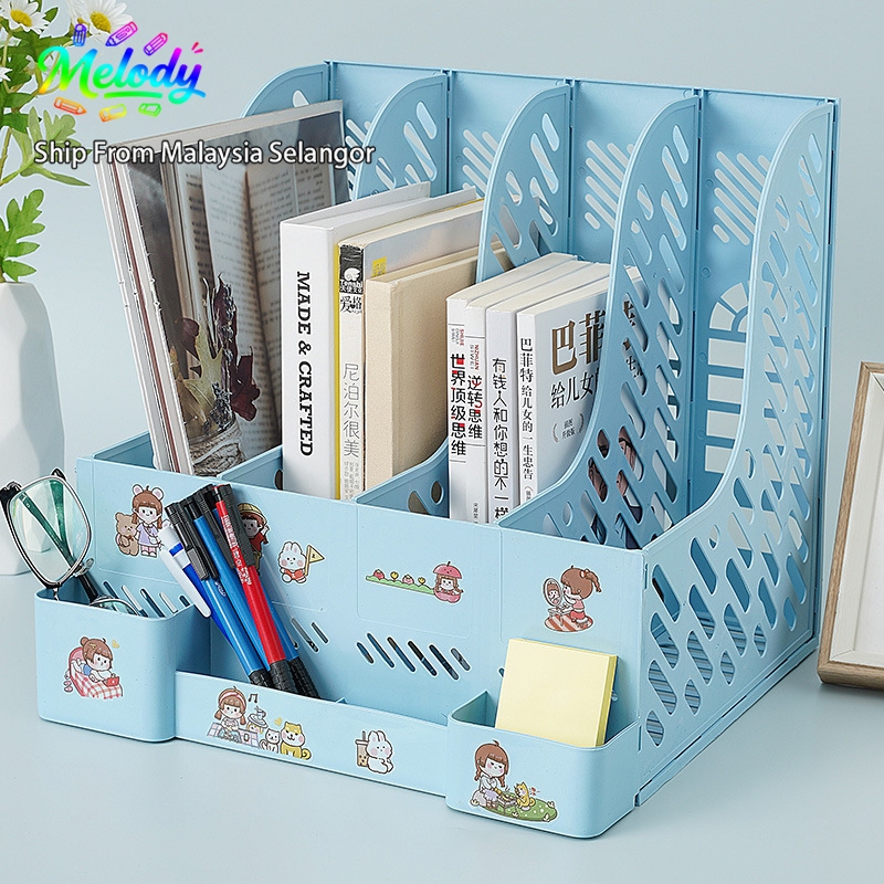 File Rack 3/4 Sections Stand HolderPlastic File Frame Storage Rack ...