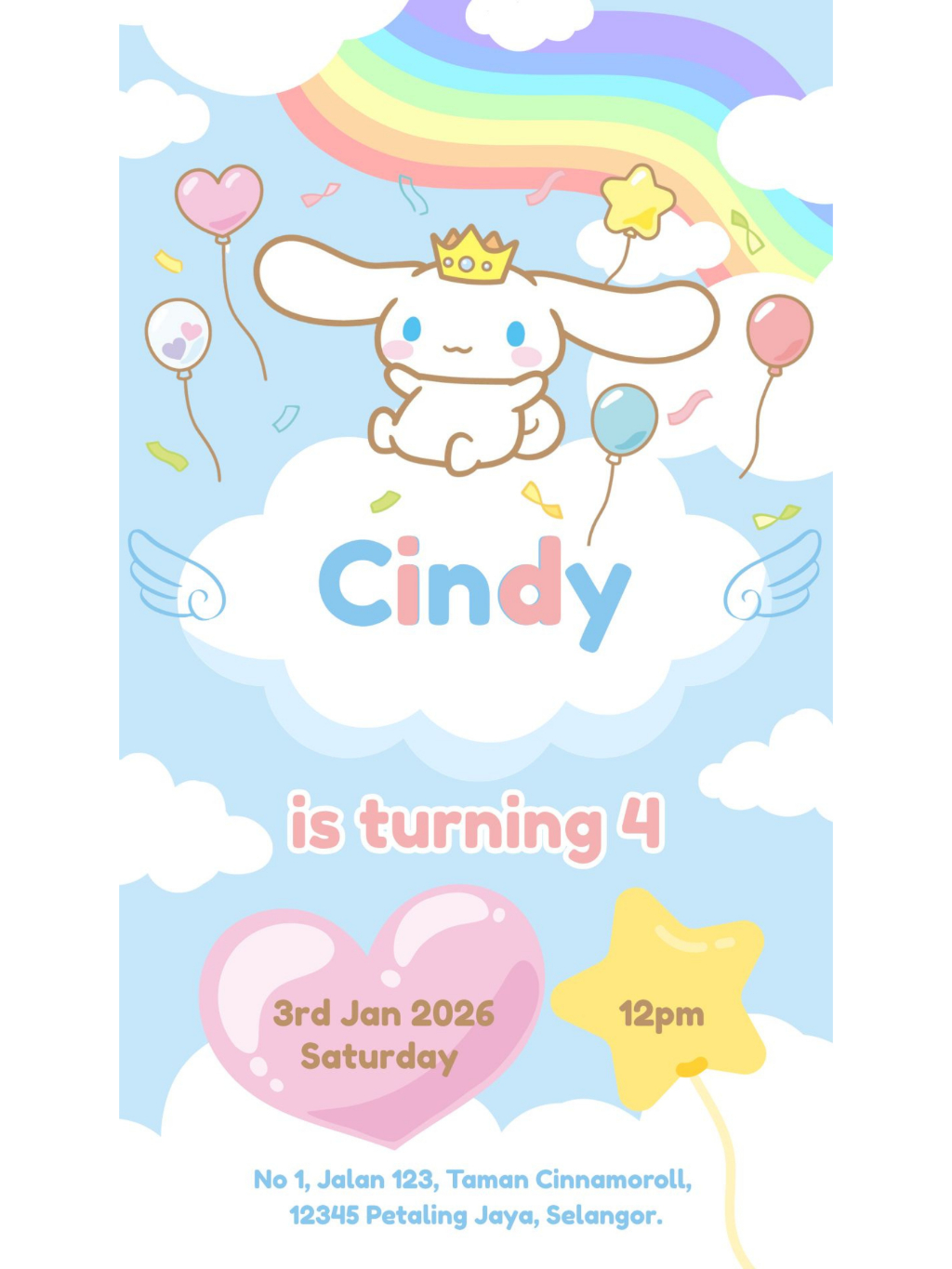 Cinnamoroll Birthday Invitation Card - Digital Invitation - Cinnamoroll ...