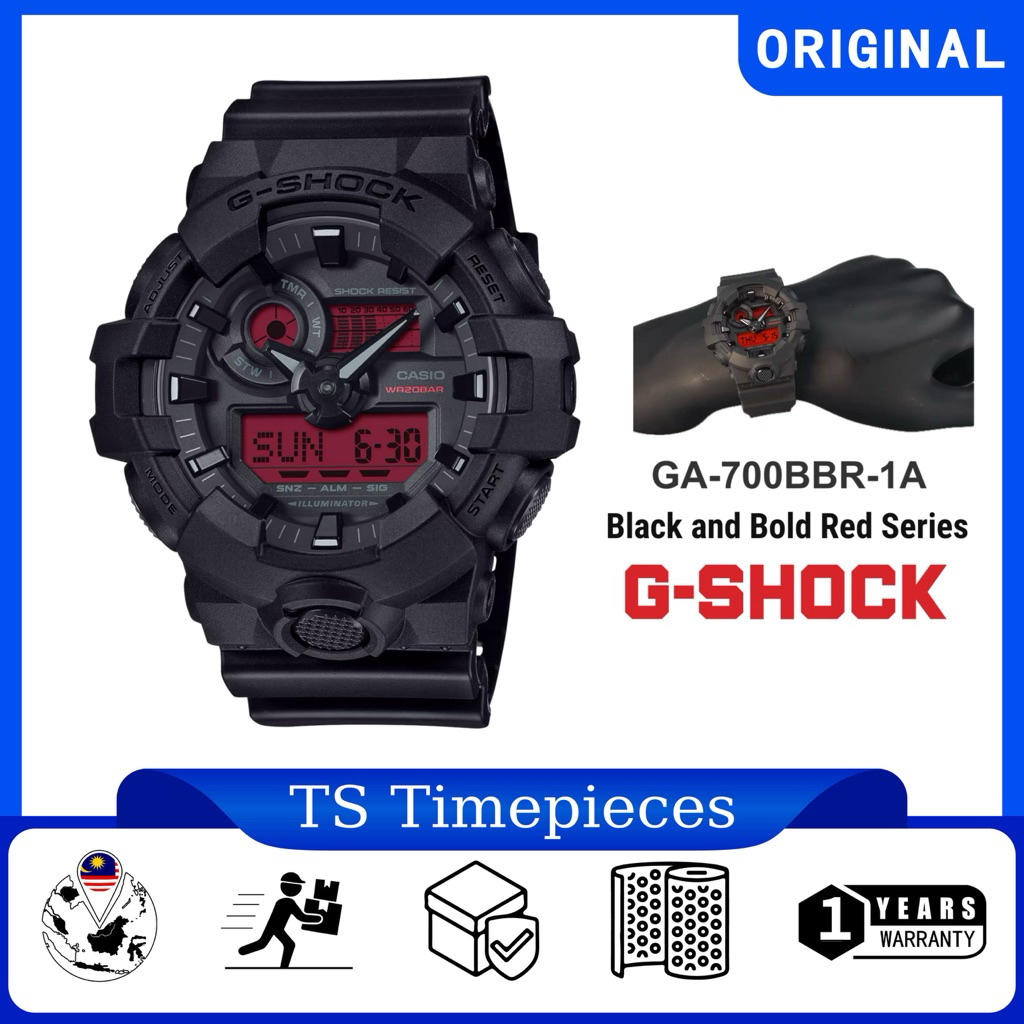G SHOCK Black and Bold Red Series Men Sports Watch GA-700BBR-1A / GA-700BBR-1 / GA-700BBR / GA ...