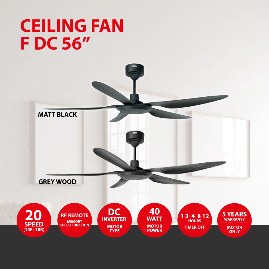 Ceiling Fan FDC 56" 5 Blades DC Motor 20 Speed Control + Reverse Ceiling Fan Kipas Siling ...