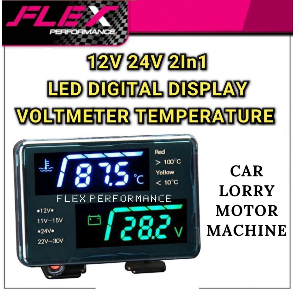 Original 12V 24V 2In1 LED Digital Display Voltmeter Temperature Water ...