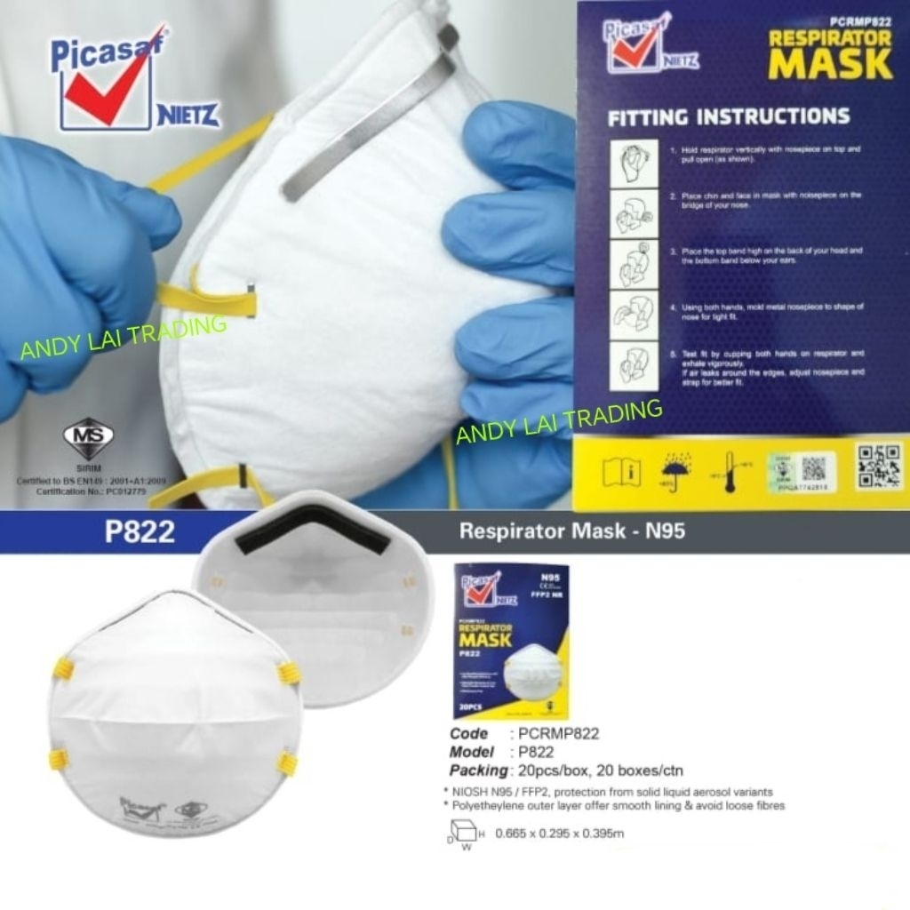 Picasat Sirim N95 Respirator Mask P822 20pcs / Topeng Muka Sirim 3M ...